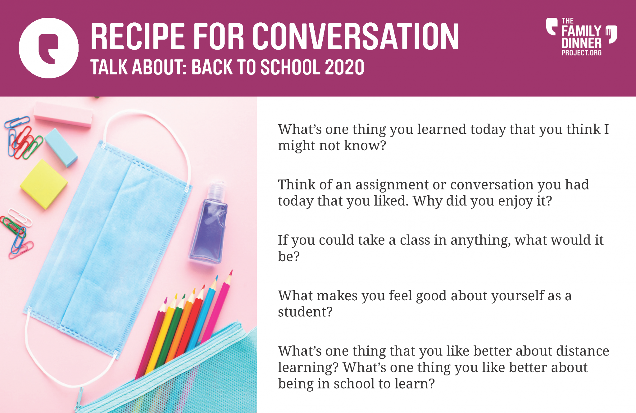 Back to School 2020? How to Plan - The Family Dinner Project - The ...