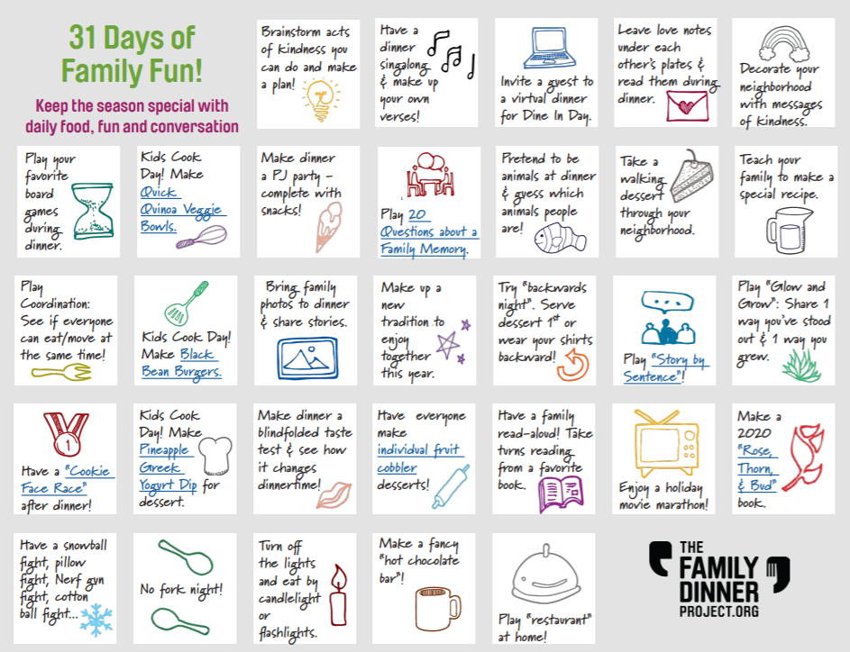 31 Days of Fun Family Activities - The Family Dinner Project - The ...