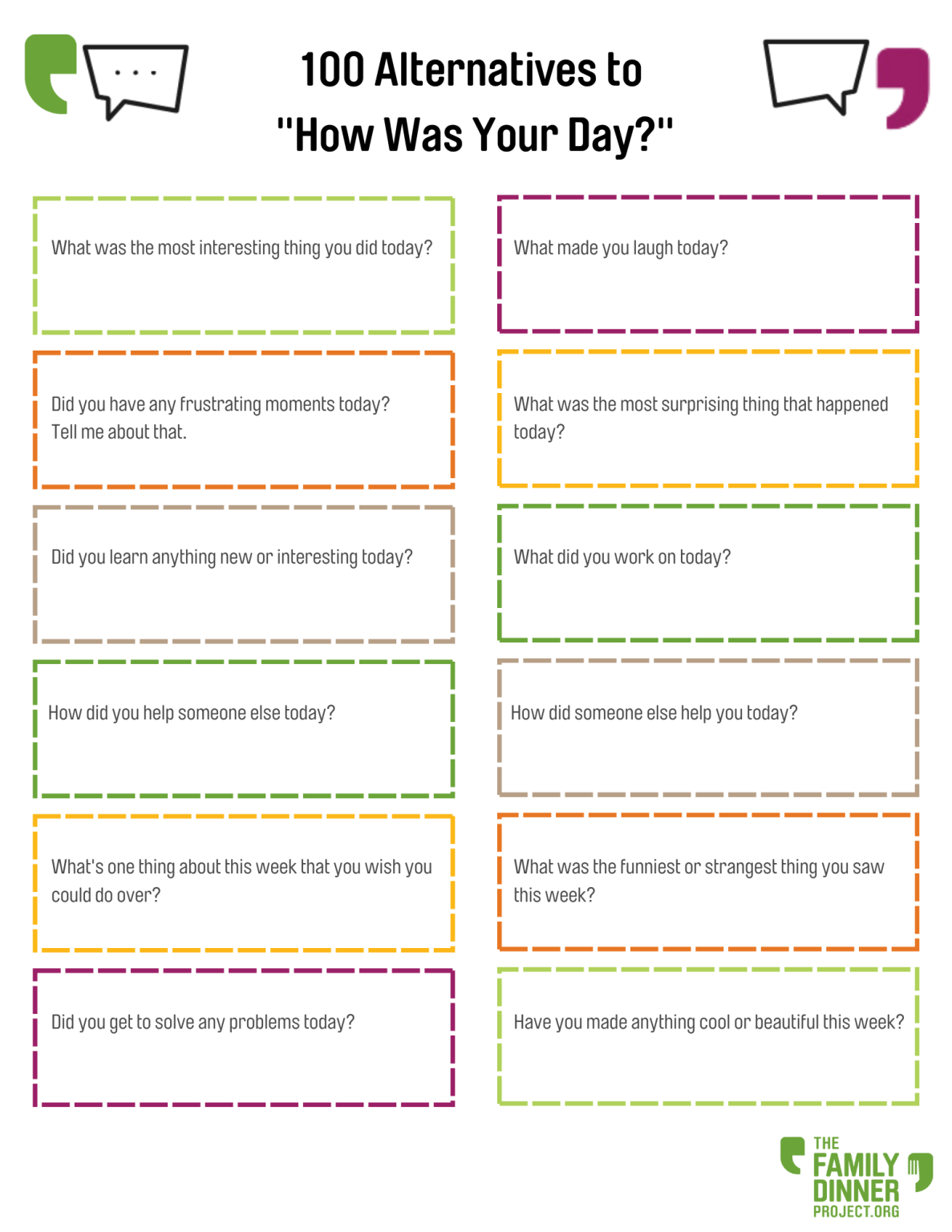 100 Ways to Ask About the Day - The Family Dinner Project - The Family ...